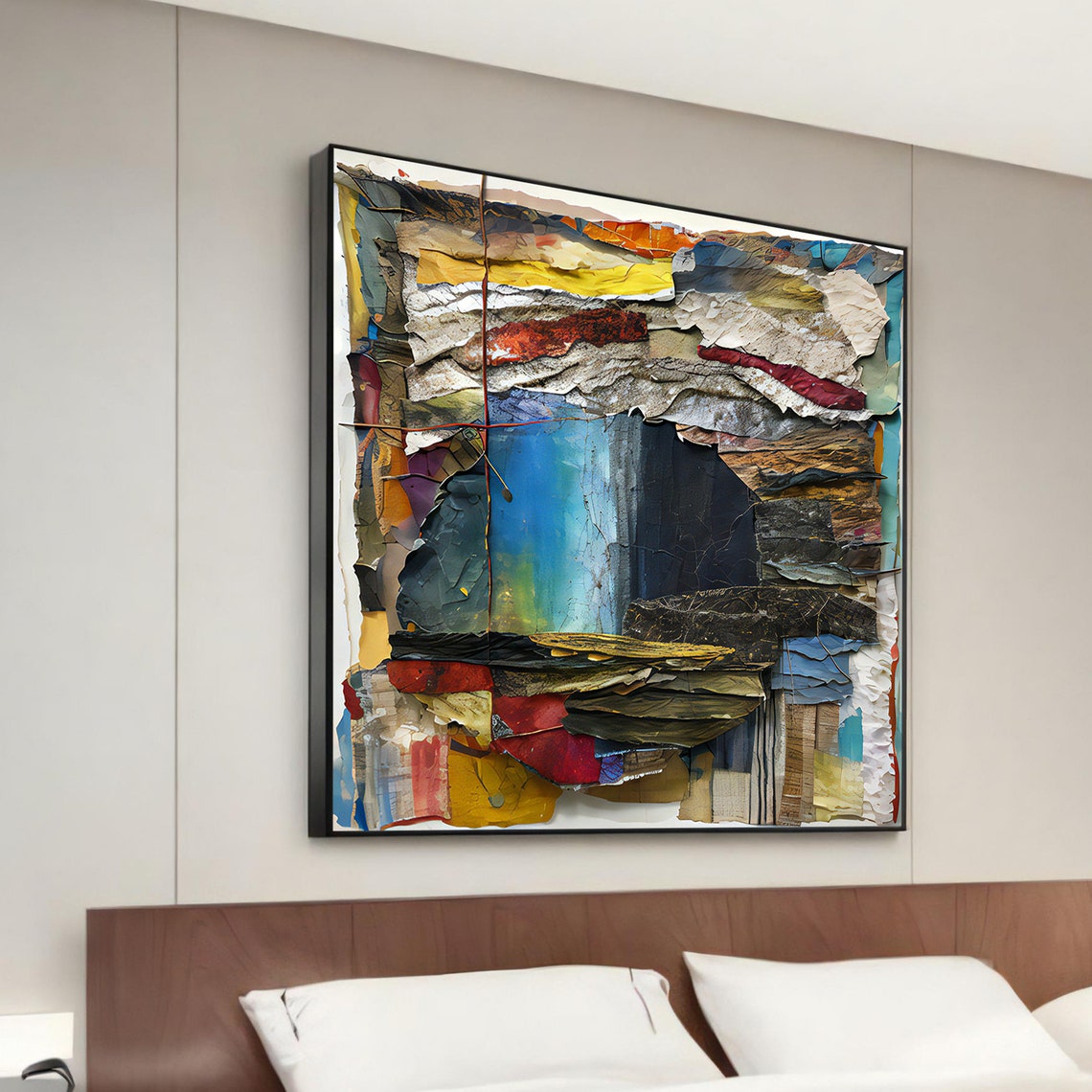 Layered Abstract Canvas Painting - Modern Mixed Media Wall Art - Unique ...