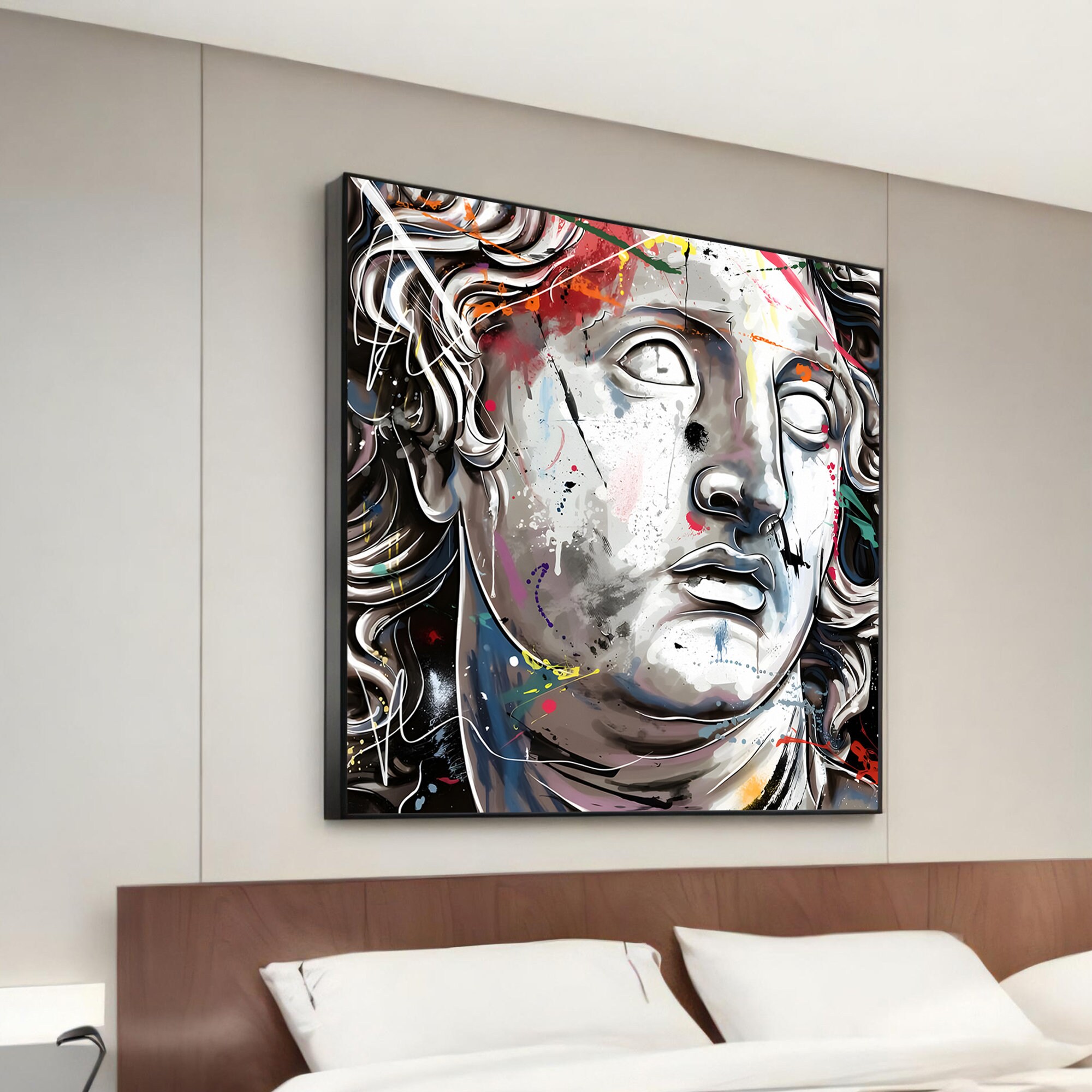 Classic Bust Meets Modern Graffiti: Banksy-inspired Pop Art Canvas ...