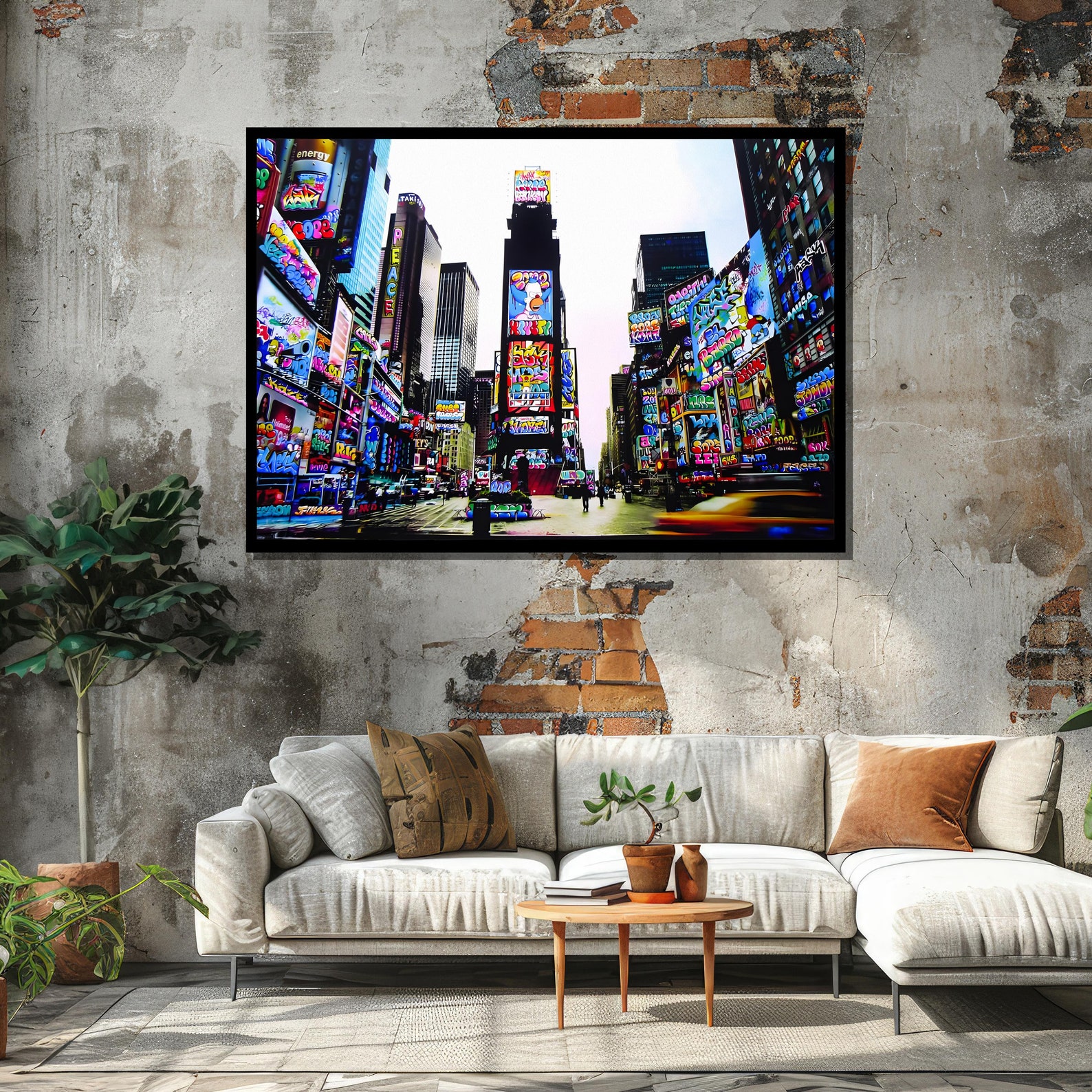 Banksy-inspired Pop Art Canvas - Vibrant Times Square Graffiti Wall Art ...