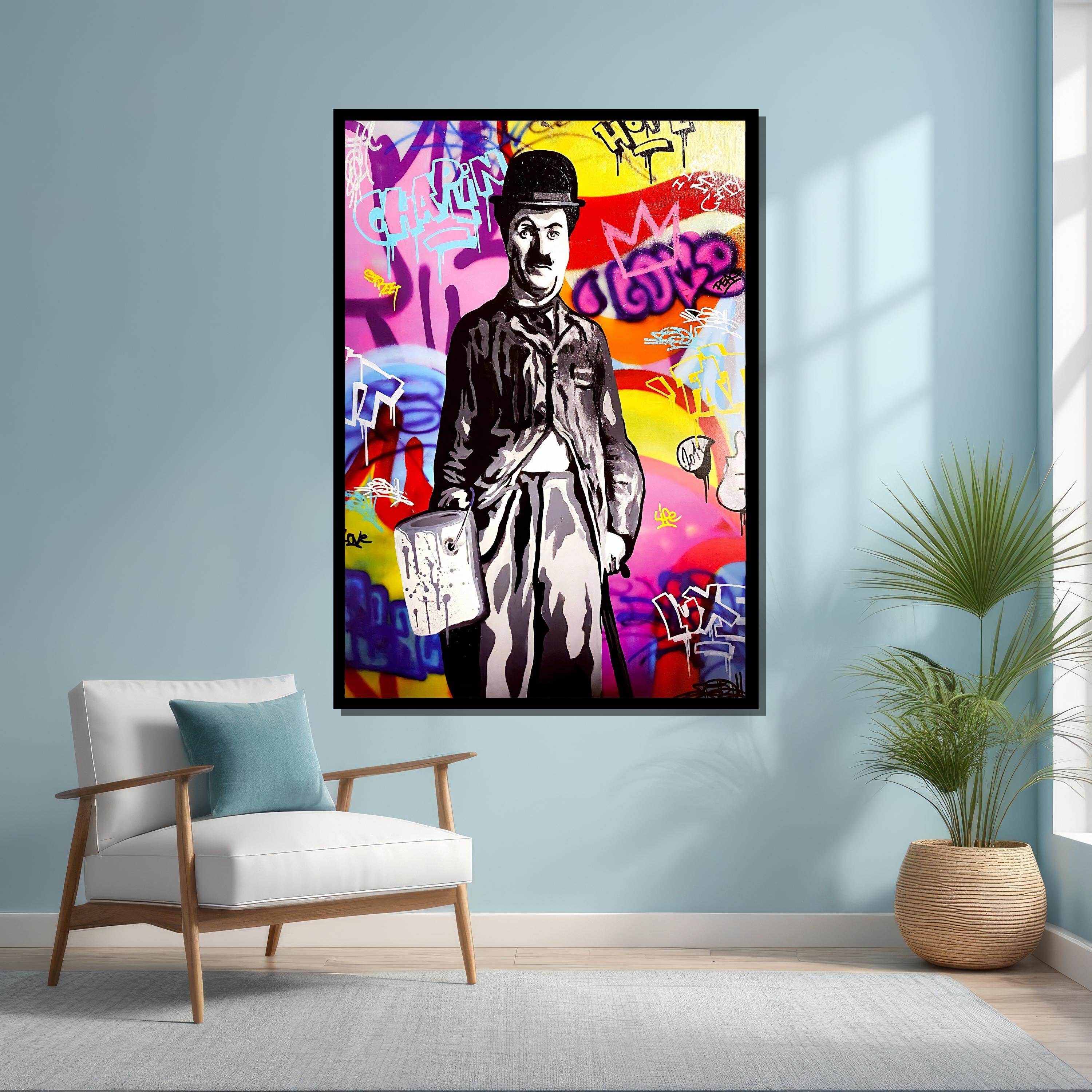 Charlie Chaplin Graffiti Canvas Art – Banksy-inspired Urban Graffiti ...