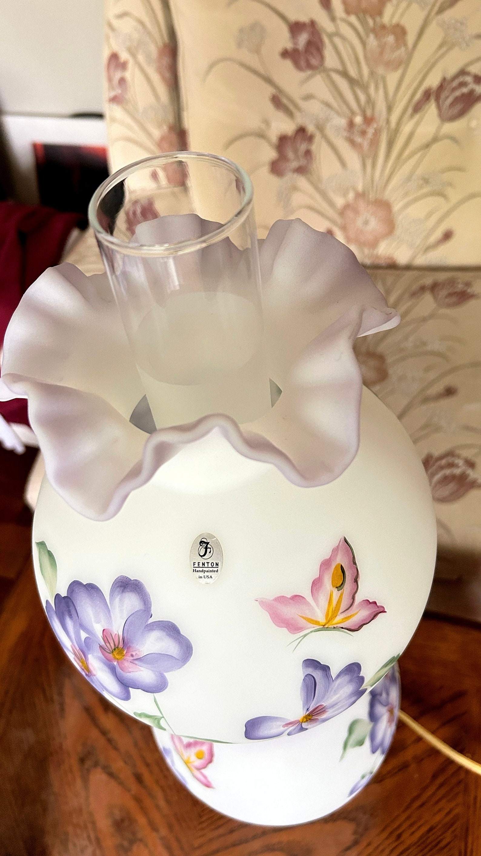 Fenton | Vintage Glass | Floral Hand-painted Unique Double-shade Lamp ...