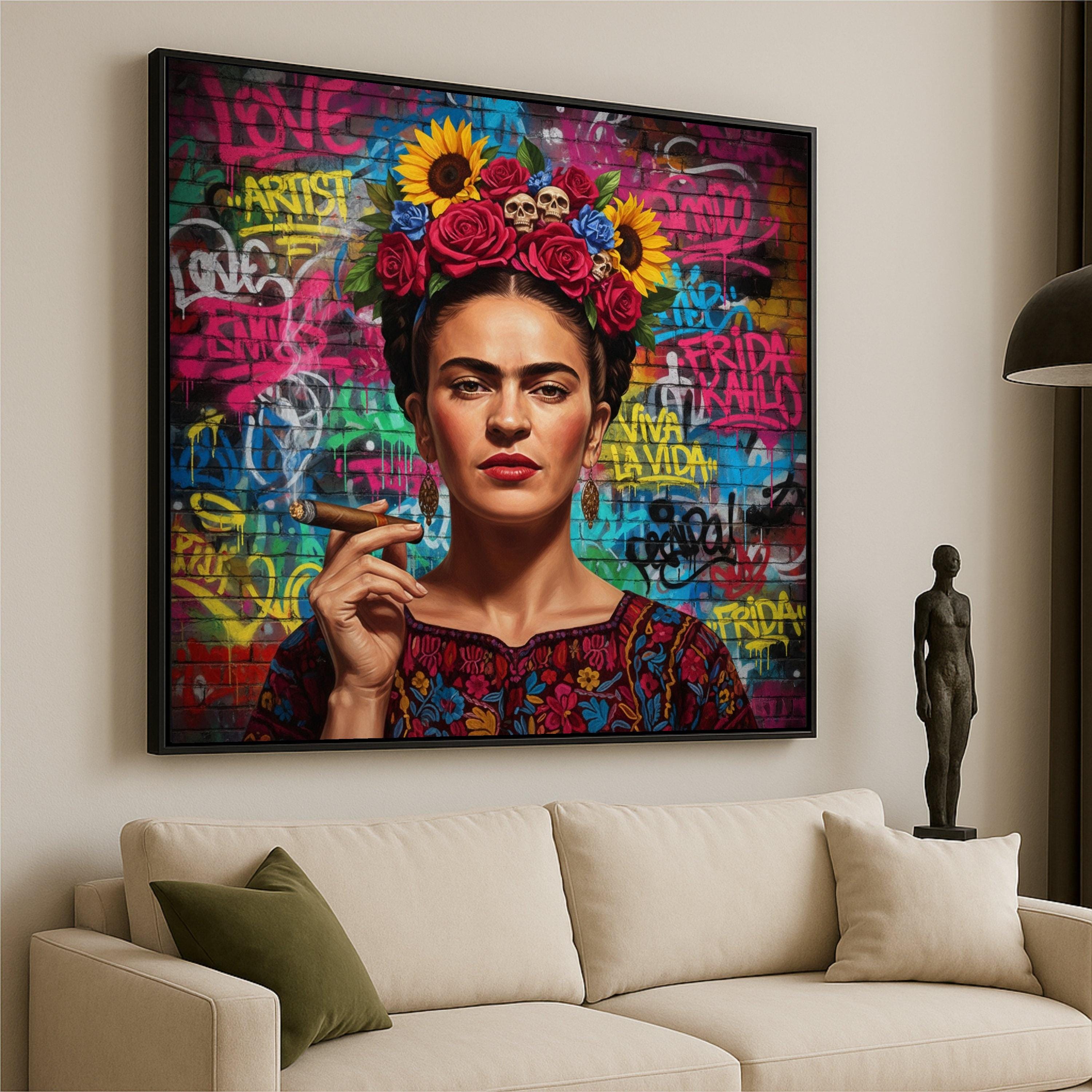 Frida Kahlo Portrait Canvas, Modern Graffiti Wall Art, Mexican Icon ...