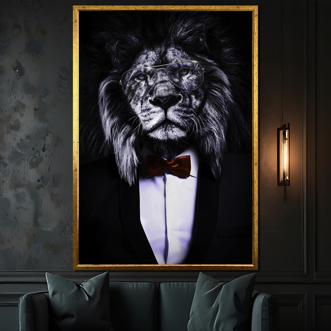 Distinguished Lion Canvas Painting - Stylish Black and White Animal Art ...