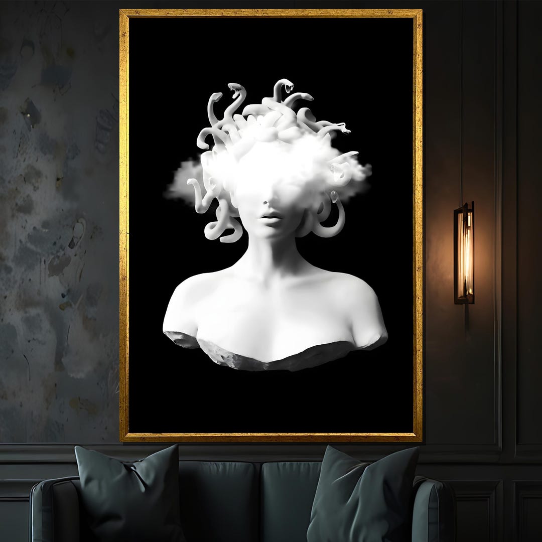 Cloudy Medusa Bust Canvas Painting Gift - Surreal and Modern Wall Art ...