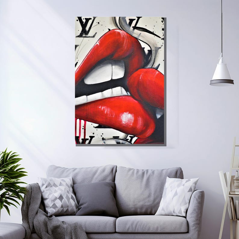 Seductive Red Lips Pop Art Painting - Bold and Modern Canvas Painting ...
