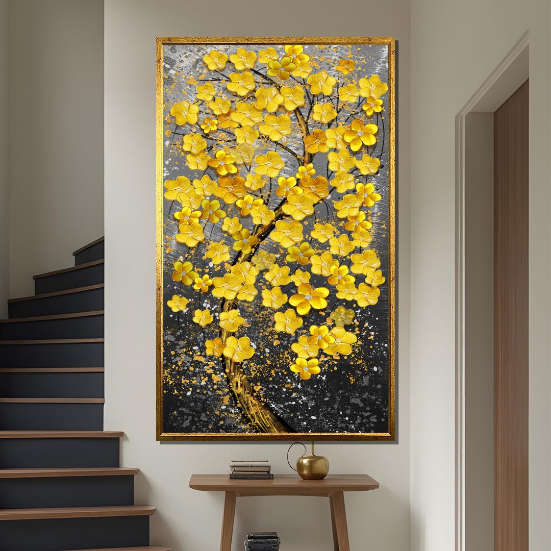 Modern Golden Flower Tree Design Canvas Painting – A Unique Gift for ...