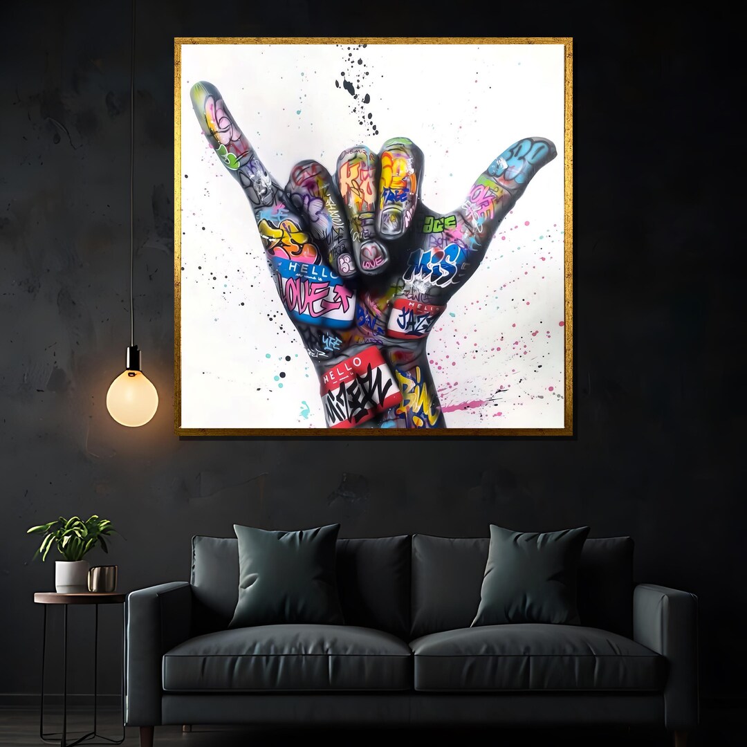 Colorful Graffiti Art of Vibrant Hand Gesture - Shaka Sign Street Style ...