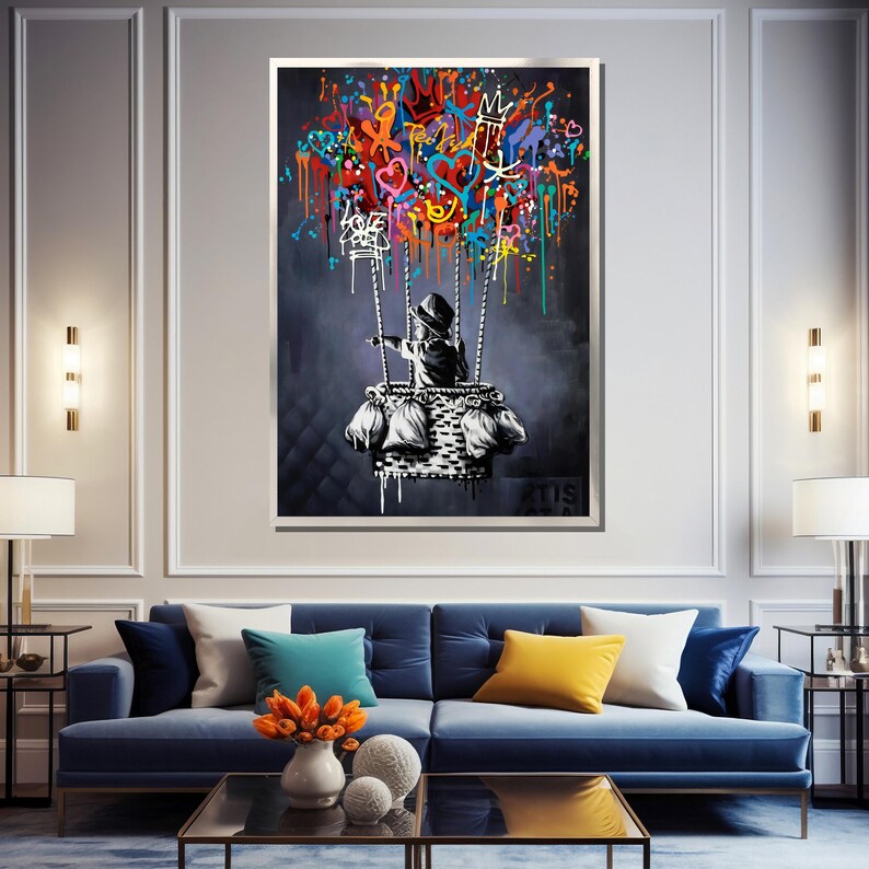 Graffiti Hot Air Balloon Canvas Painting Gift - Colorful and Modern ...