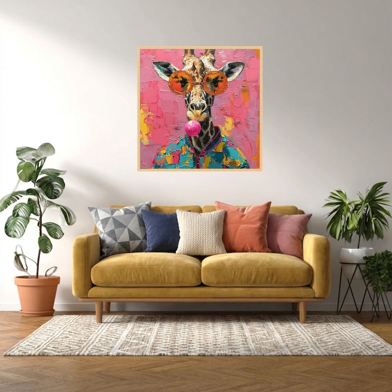Cool Giraffe With Sunglasses and Bubblegum, Colorful Pop Art Canvas ...