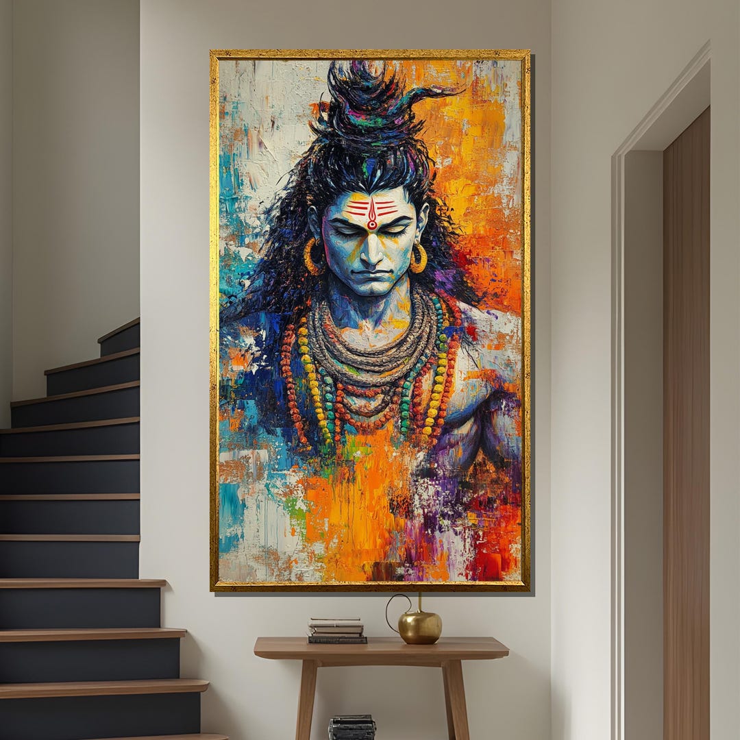 Powerful Lord Shiva Canvas Painting - Vibrant Abstract Hindu Art for ...