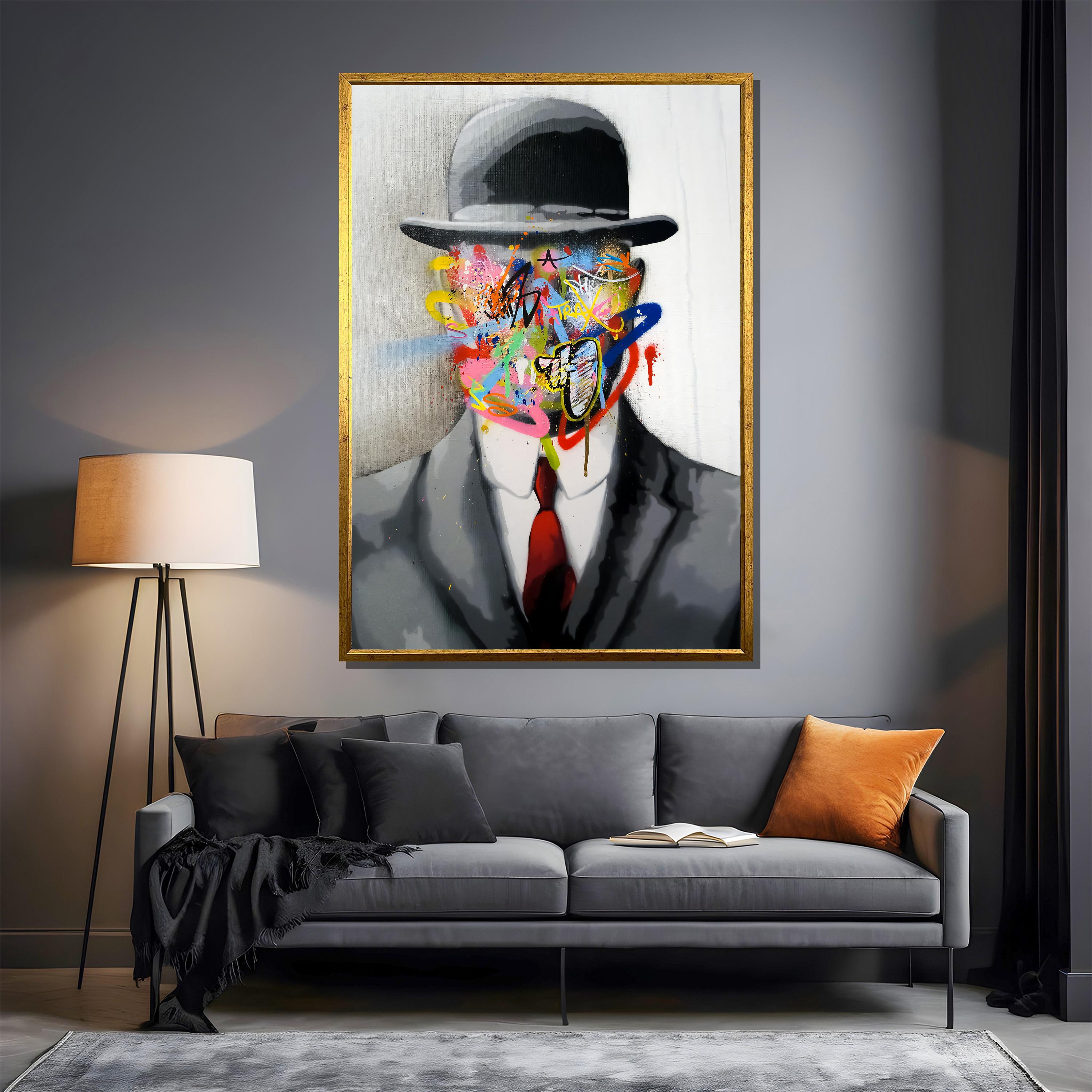 Graffiti Rene Margirite Man in Suit Canvas Painting Gift - Bold and ...