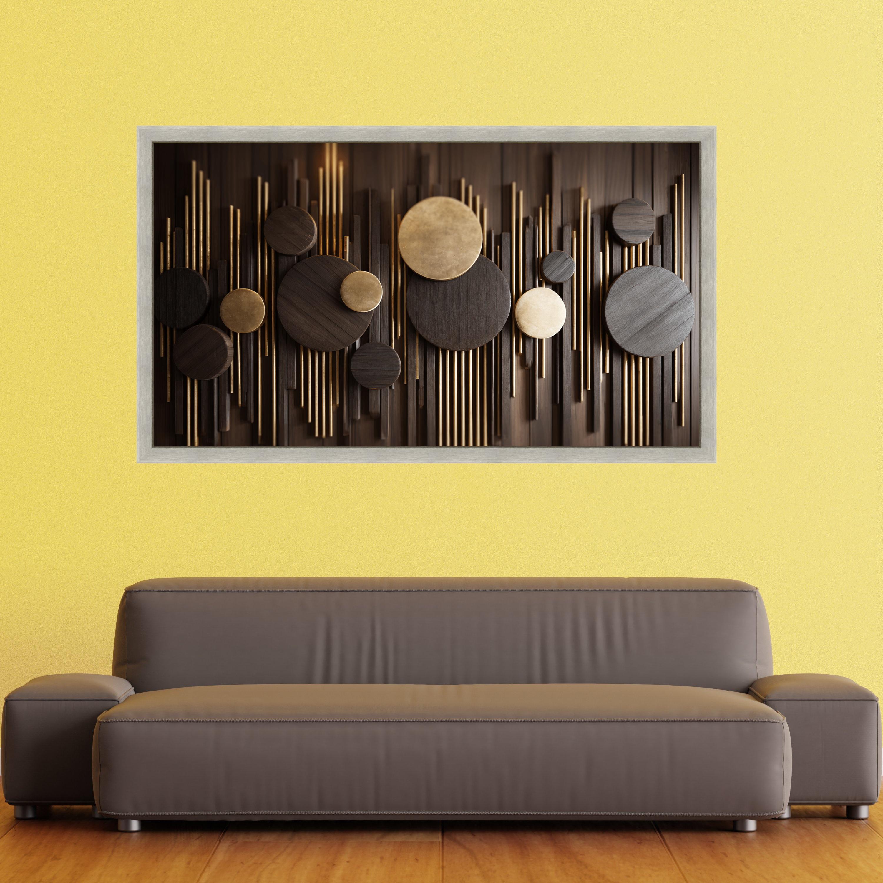 Geometric Circles Canvas Wall Art, Wood and Gold Metal, Modern Texture ...