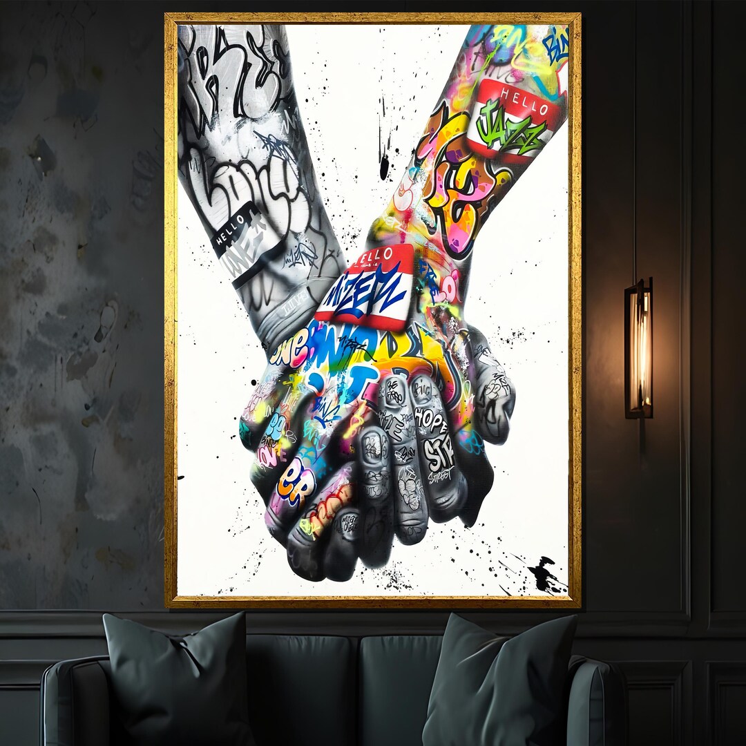 Graffiti Hands Canvas Painting: A Colorful Representation of Unity and ...