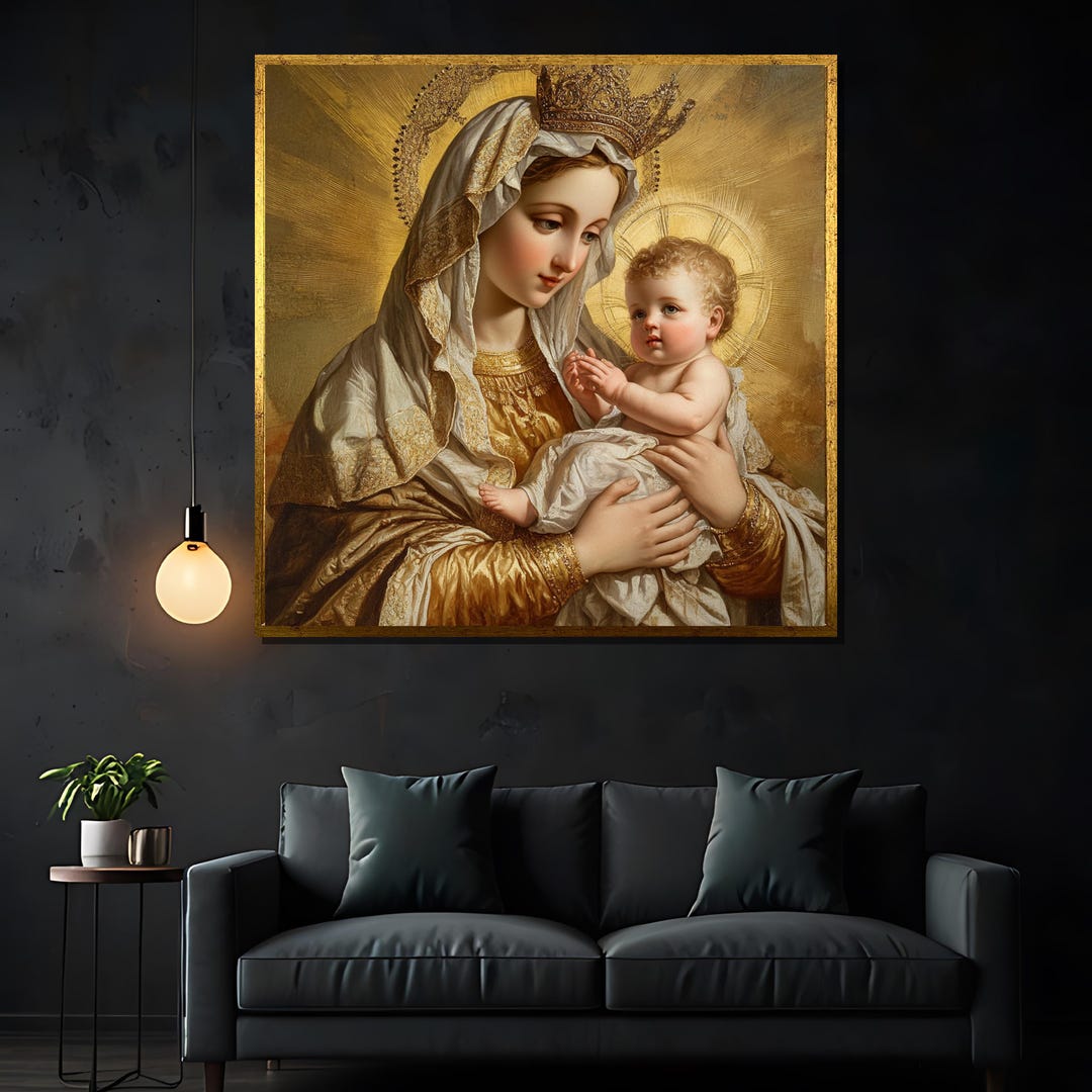 Virgin Mary and Baby Jesus Canvas Painting, Catholic Wall Art, Holy ...