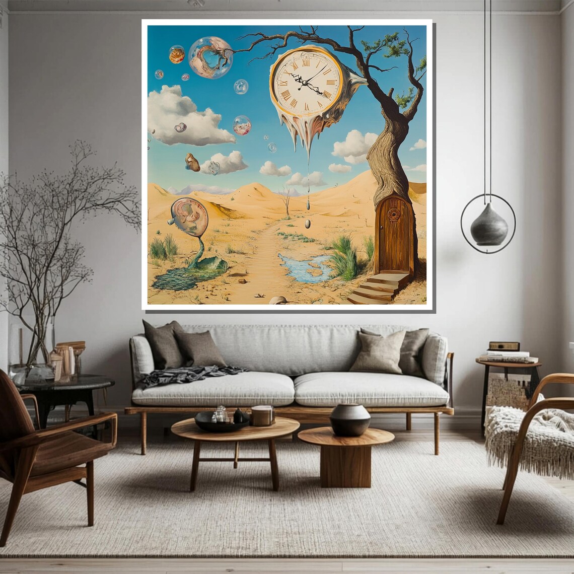 Surreal Melting Clock Canvas Painting - Unique Desert Fantasy Art Gift ...