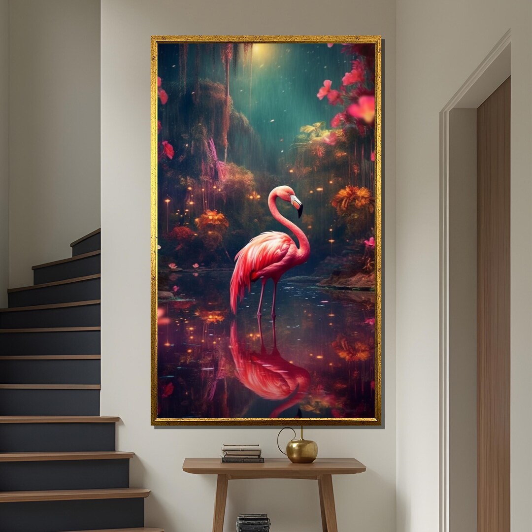 Dreamy Flamingo in Mystical Garden Canvas Painting | Elegant and ...