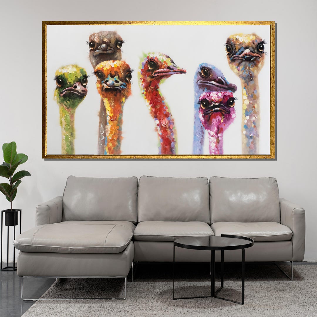 Colorful Ostrich Family Canvas Painting | Quirky and Fun Animal Art ...