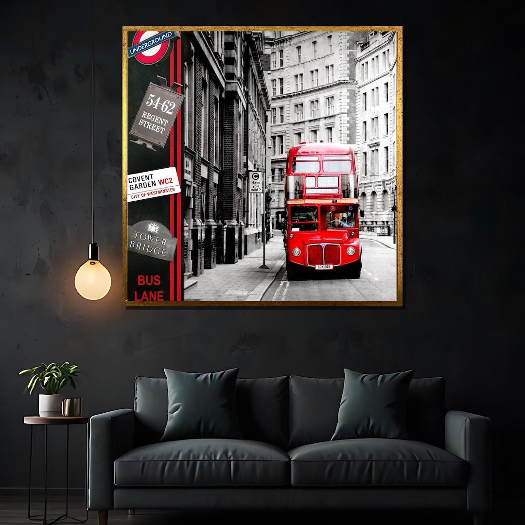 Red London Bus Canvas Painting - Classic Urban Scene of Iconic Double ...