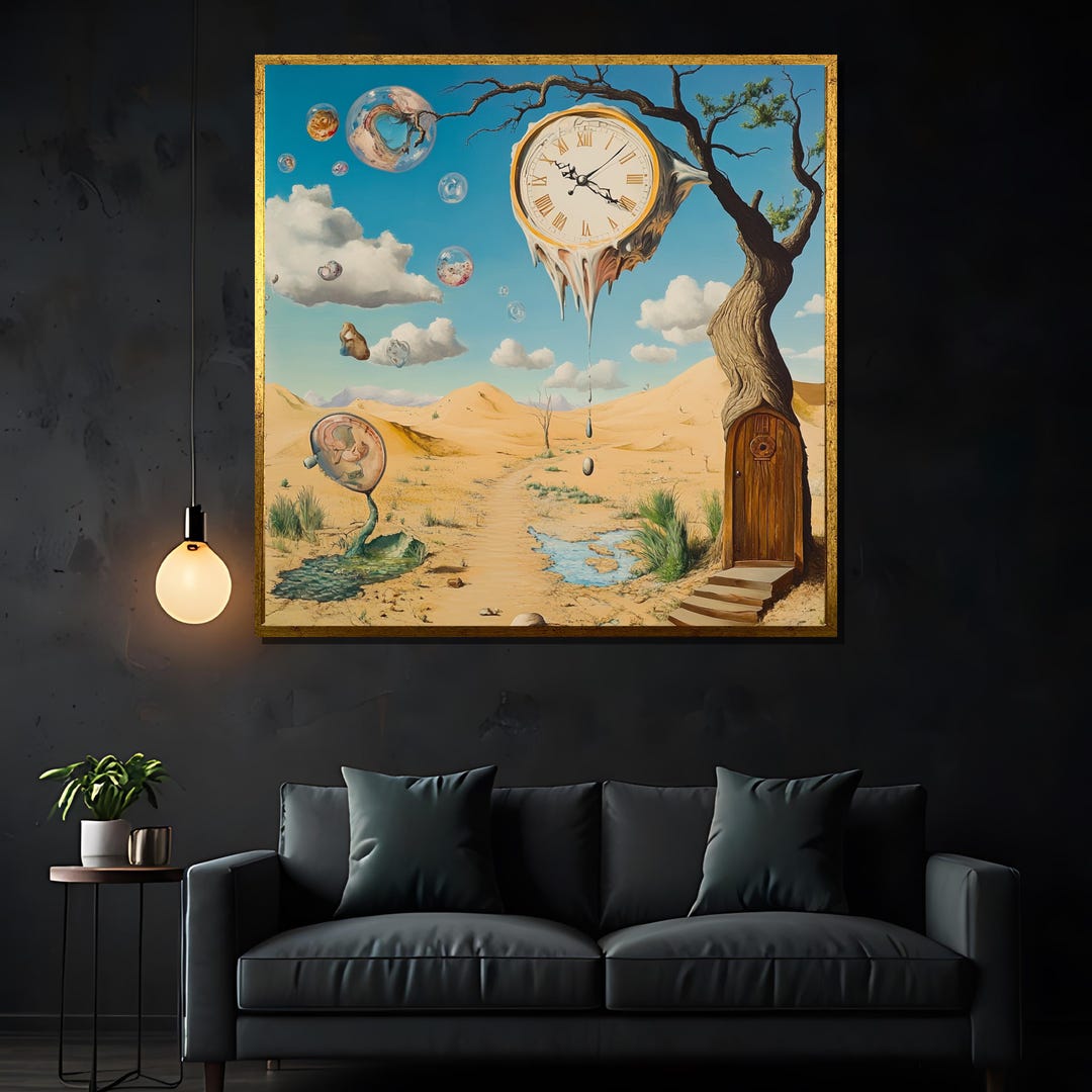 Surreal Melting Clock Canvas Painting - Unique Desert Fantasy Art Gift ...