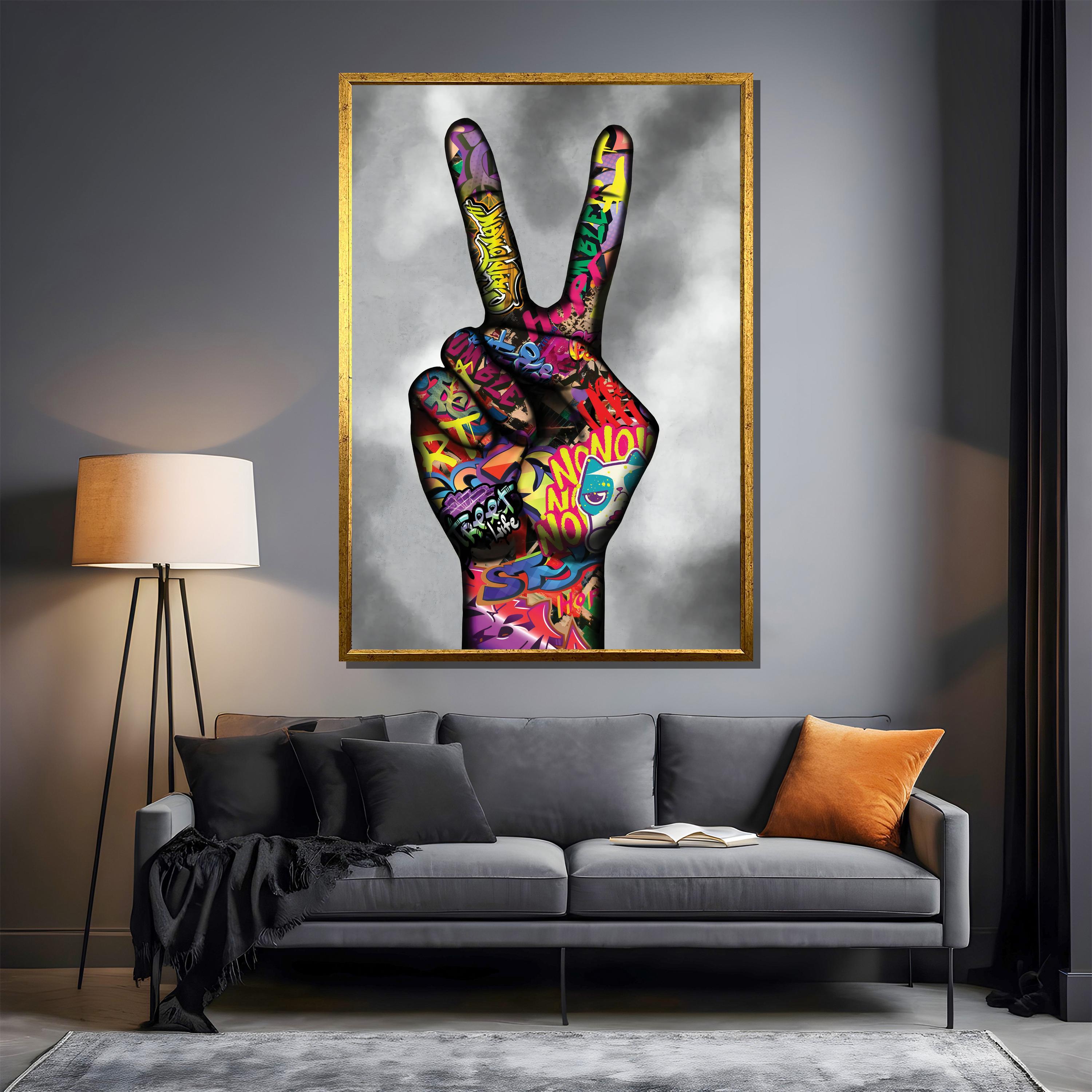 Graffiti Peace Sign Canvas Painting Gift - Bold and Colorful Street Art ...