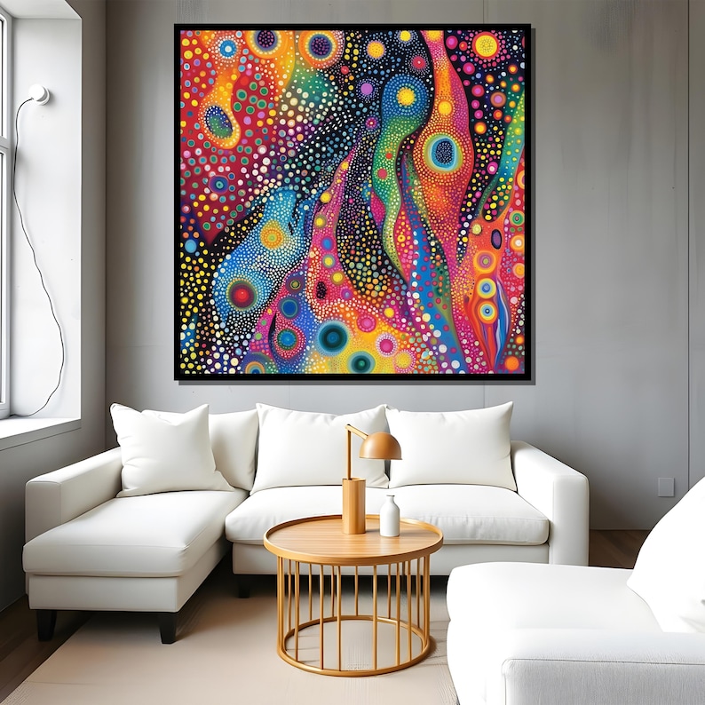 Abstract Polka Dot Canvas Painting, Vibrant Colorful Wall Art ...