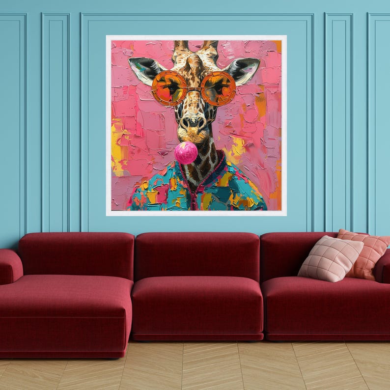 Cool Giraffe With Sunglasses and Bubblegum, Colorful Pop Art Canvas ...