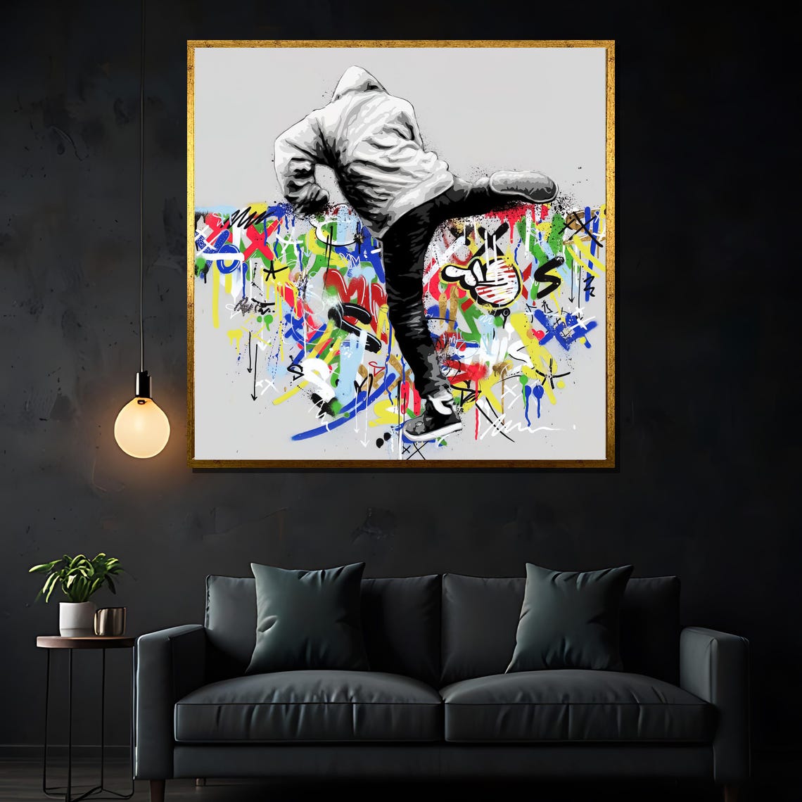 Dynamic Graffiti Figure in Bold Street Art Style - Modern Urban Canvas ...