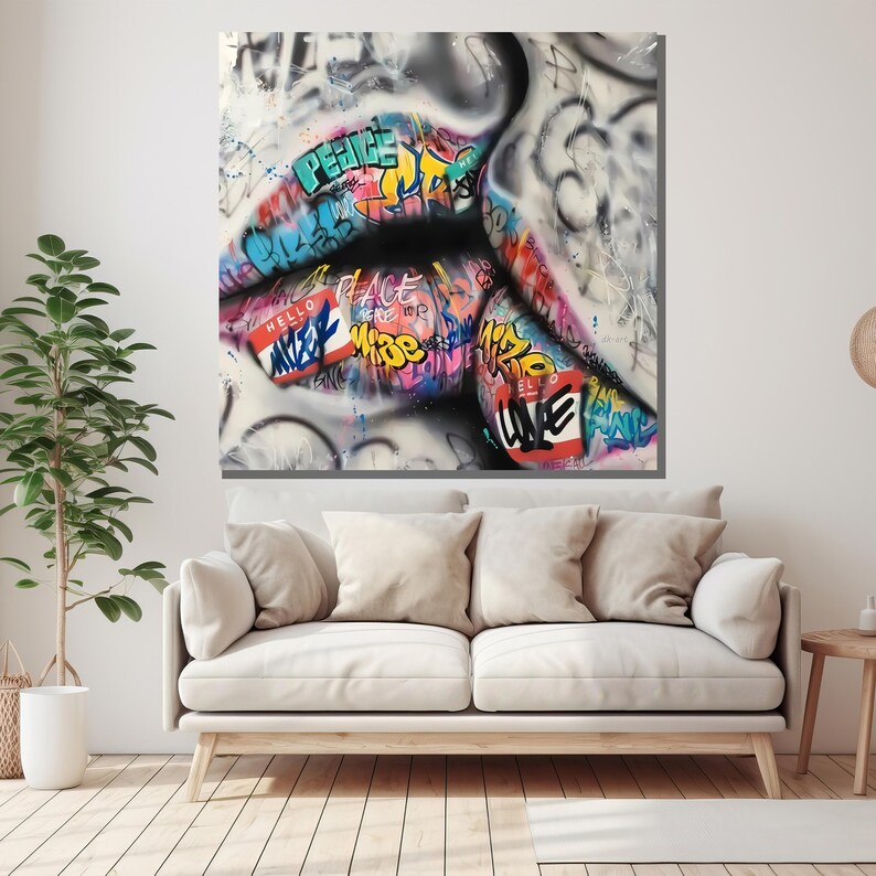 Urban Graffiti Lips - Colorful Street Art Inspired Canvas Painting ...