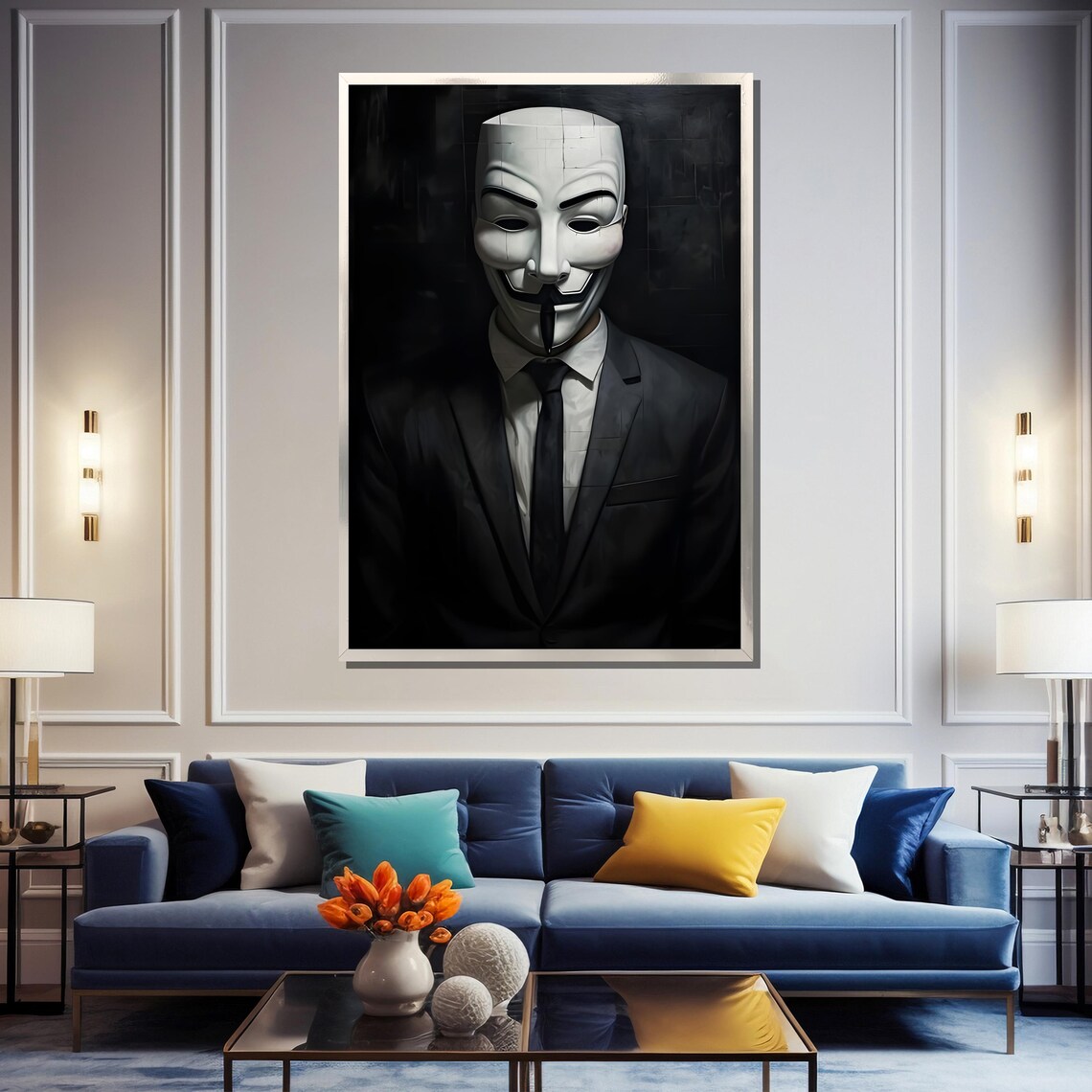 Anonymous Mask Canvas Painting - Dark Aesthetic Art, Mysterious ...