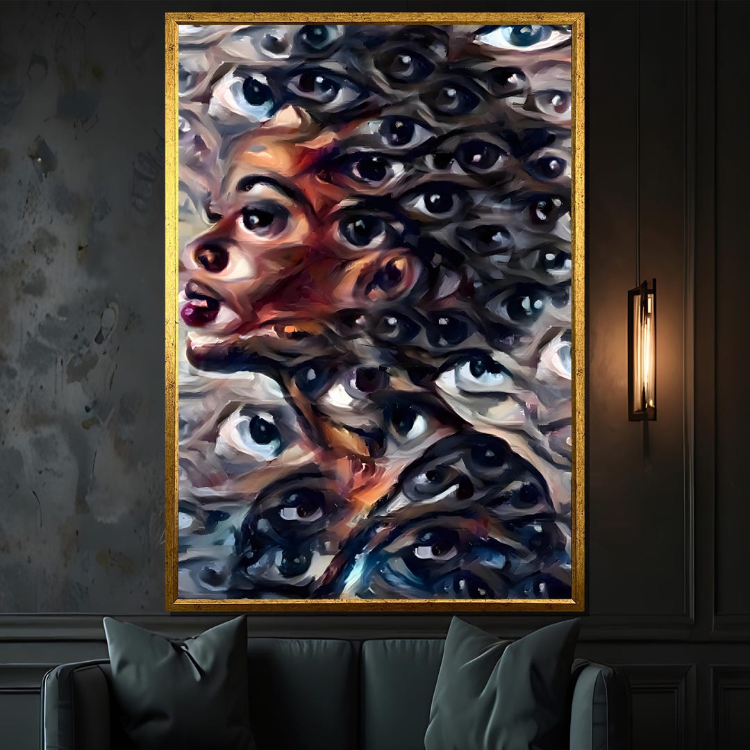 Surreal Woman Portrait With Eyes - Hypnotic Digital Art Canvas Painting ...
