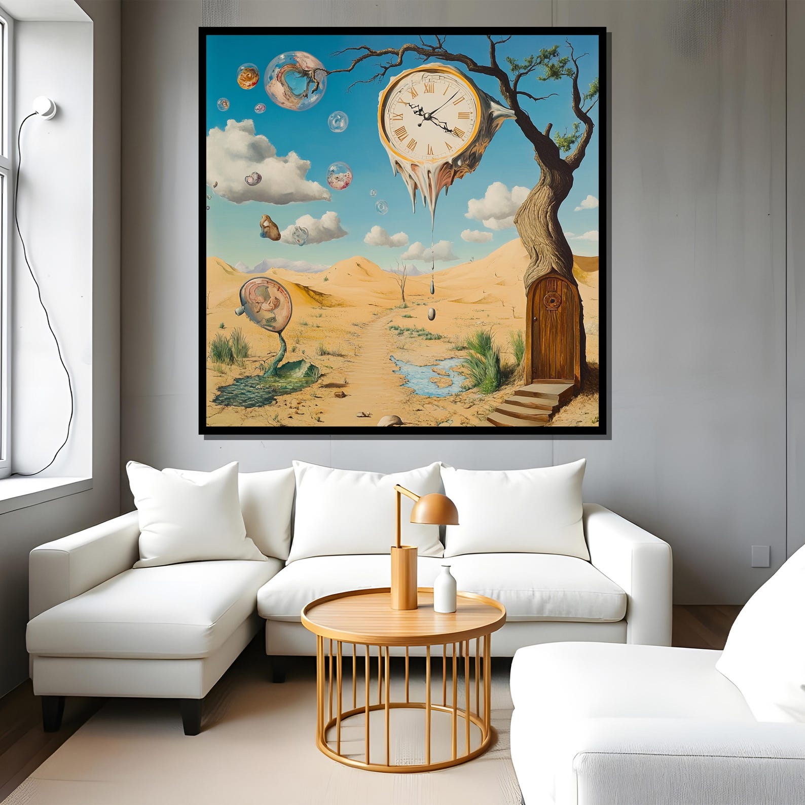 Surreal Melting Clock Canvas Painting - Unique Desert Fantasy Art Gift ...