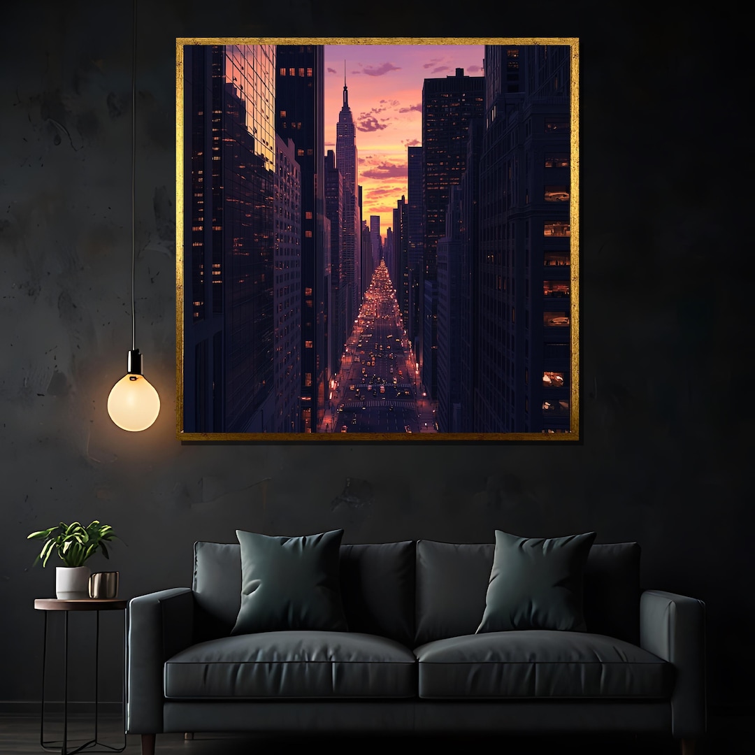 Evening Skyline Canvas Painting - New York City Sunset Wall Art - Urban ...