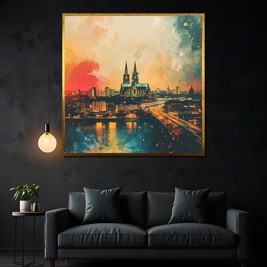 Cologne Cathedral Abstract Canvas Painting ,vibrant Cityscape Wall Art ...