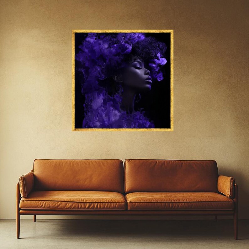 Woman Profile Purple Smoke Canvas, Afrocentric Abstract Wall Art Print ...
