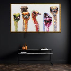 Colorful Ostrich Family Canvas Painting | Quirky and Fun Animal Art ...
