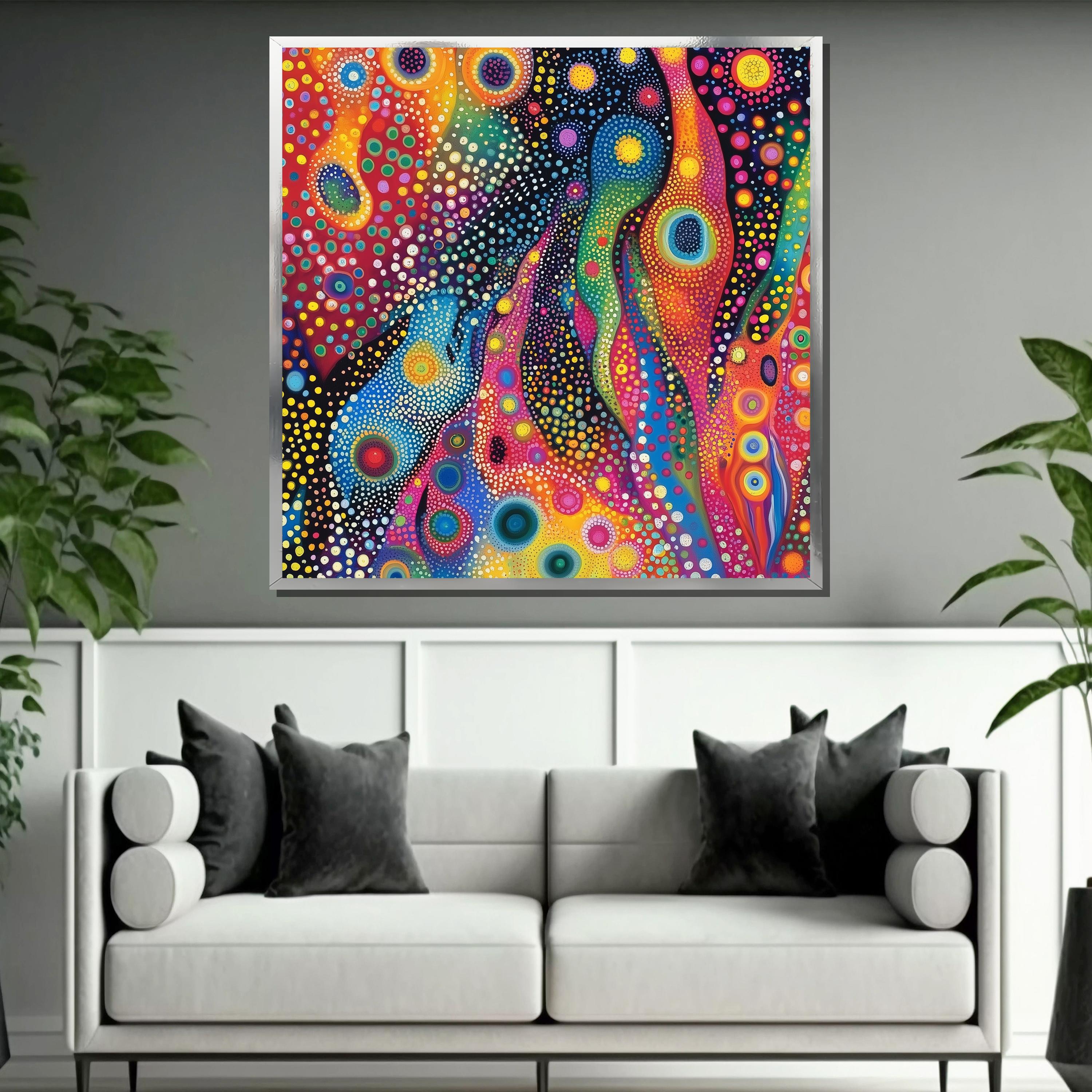 Abstract Polka Dot Canvas Painting, Vibrant Colorful Wall Art ...