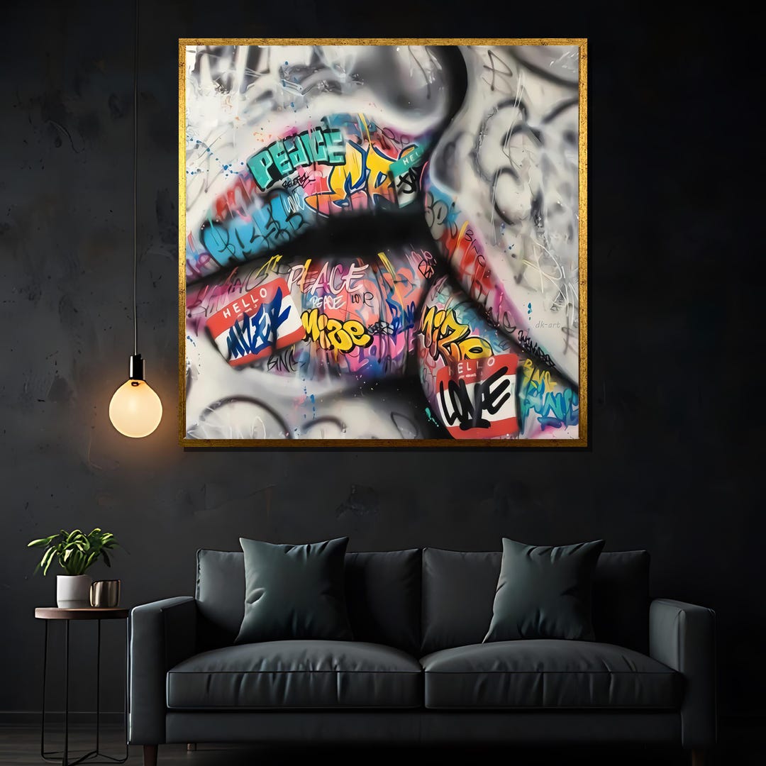 Urban Graffiti Lips - Colorful Street Art Inspired Canvas Painting ...
