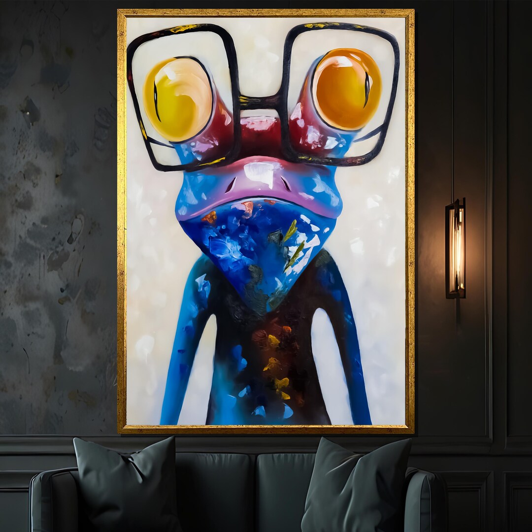 Whimsical Frog With Glasses Canvas Painting - Playful and Colorful Wall ...