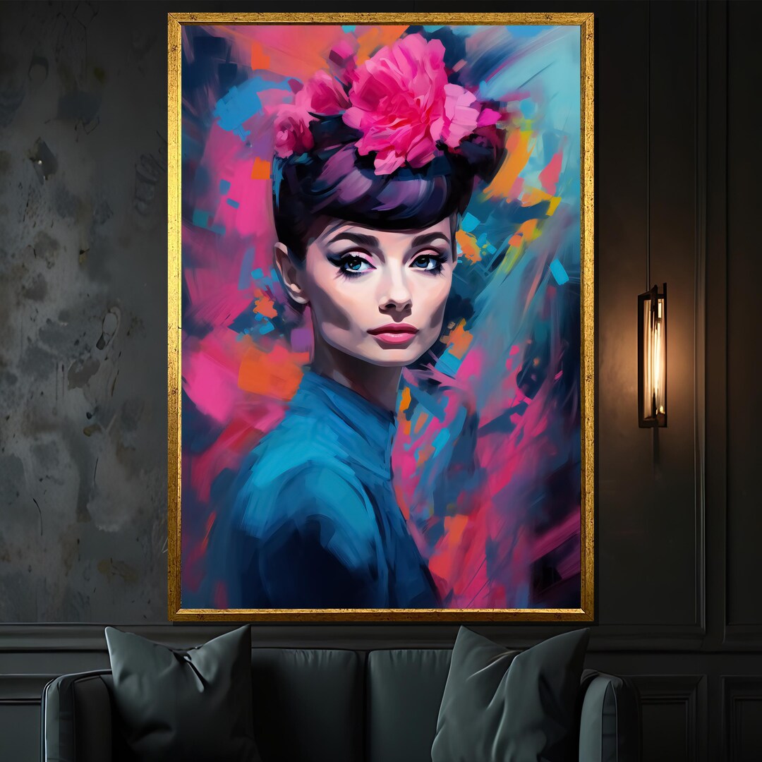 Vibrant Audrey Hepburn Canvas Painting – Bold Pop Art Portrait for Home ...