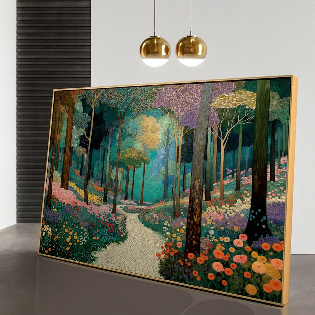 Gustav Klimt Forest Path Canvas Print, Floral Landscape Wall Art - Etsy