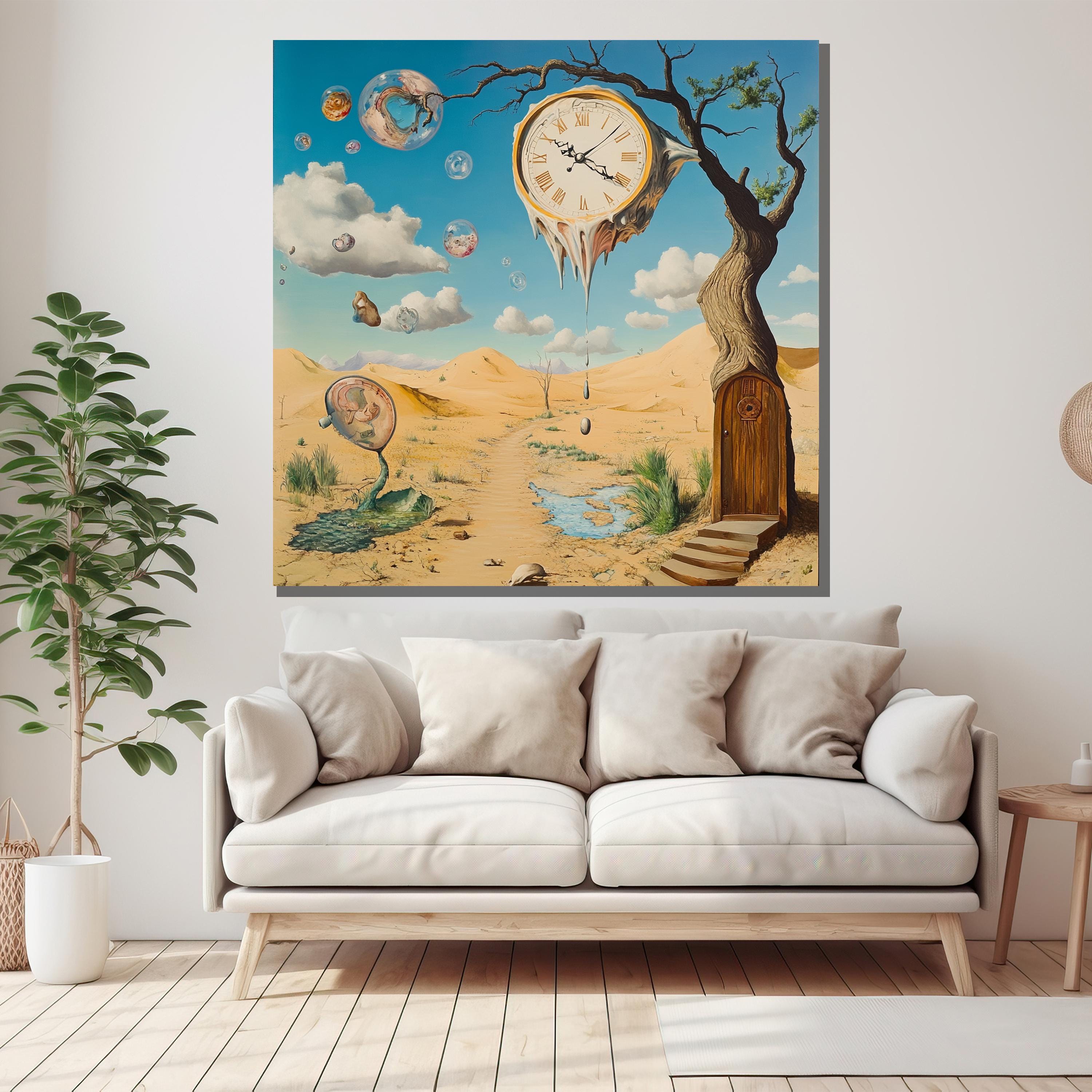 Surreal Melting Clock Canvas Painting - Unique Desert Fantasy Art Gift ...