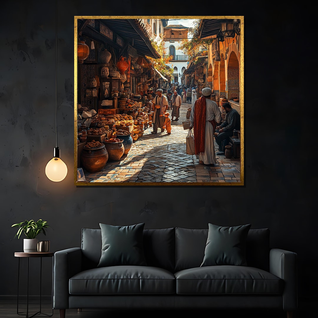 Vintage Middle Eastern Market Canvas Painting – Oriental Bazaar Street ...