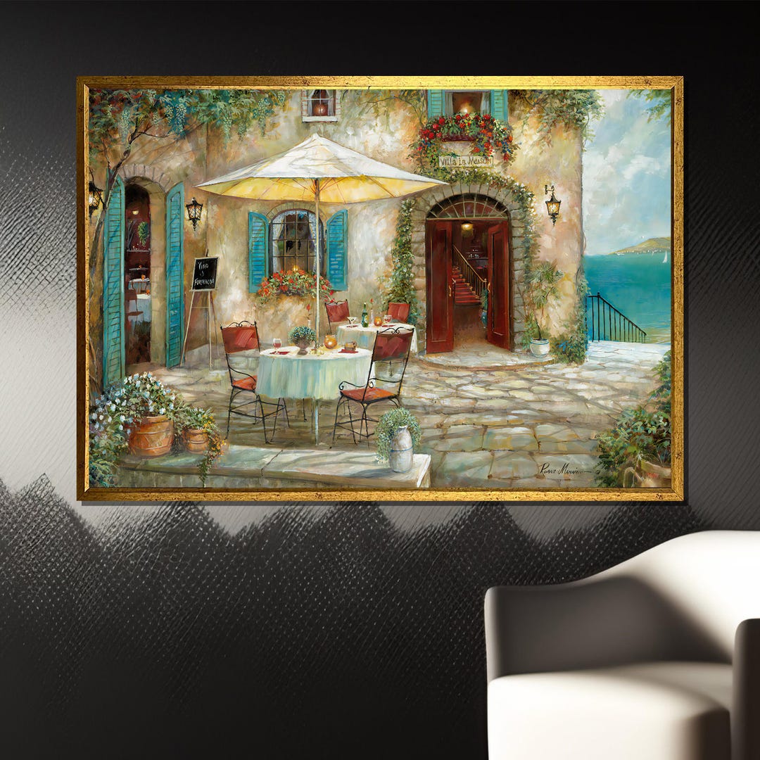 Charming Italian Cafe Terrace With Ocean View - Canvas Painting Gift ...