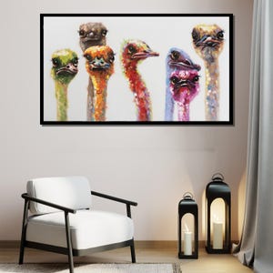 Colorful Ostrich Family Canvas Painting | Quirky and Fun Animal Art ...