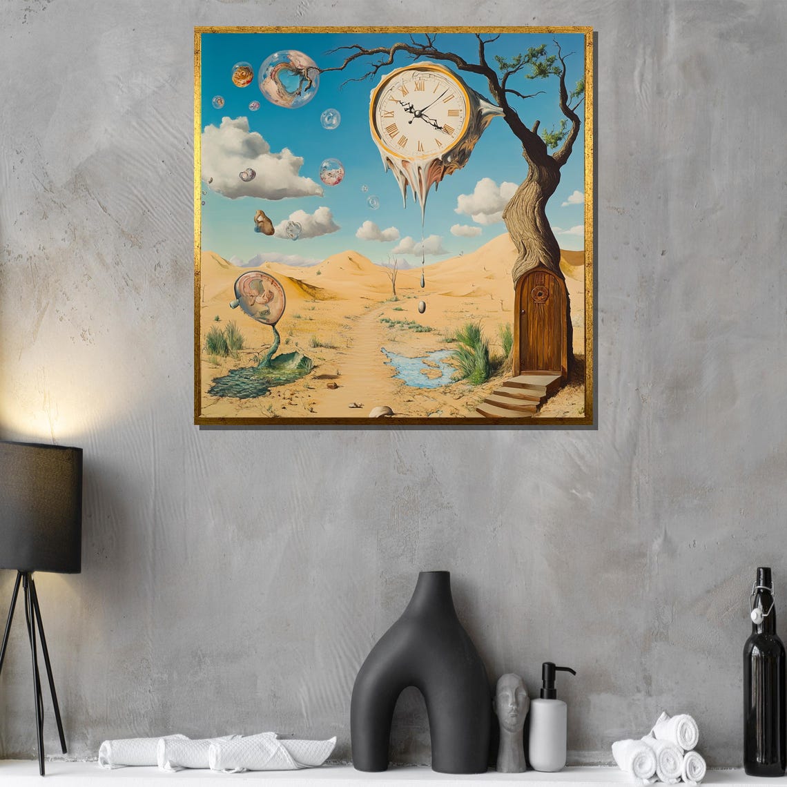 Surreal Melting Clock Canvas Painting - Unique Desert Fantasy Art Gift ...