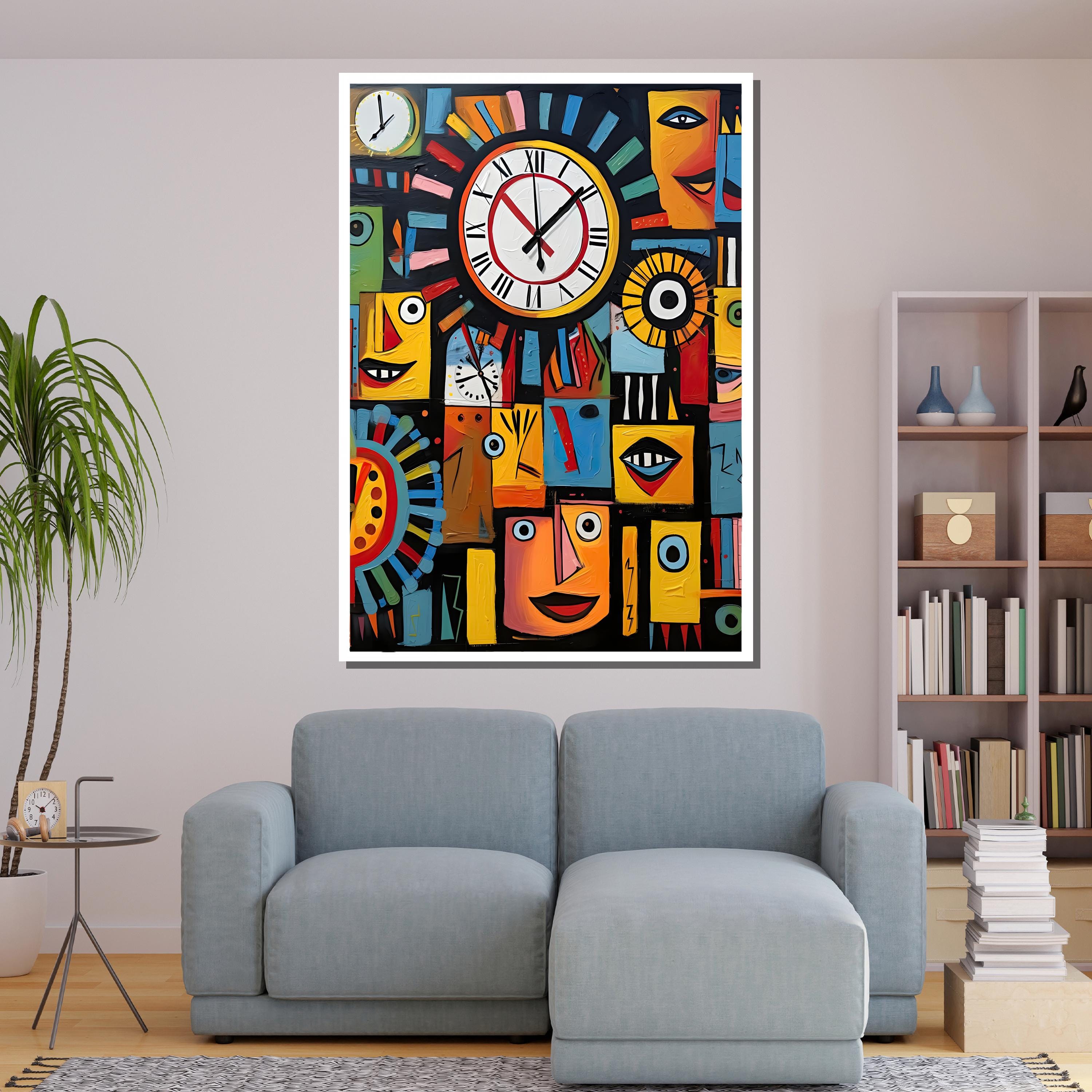Vibrant Abstract Clock Canvas Painting - Colorful Wall Art Gift, Modern ...
