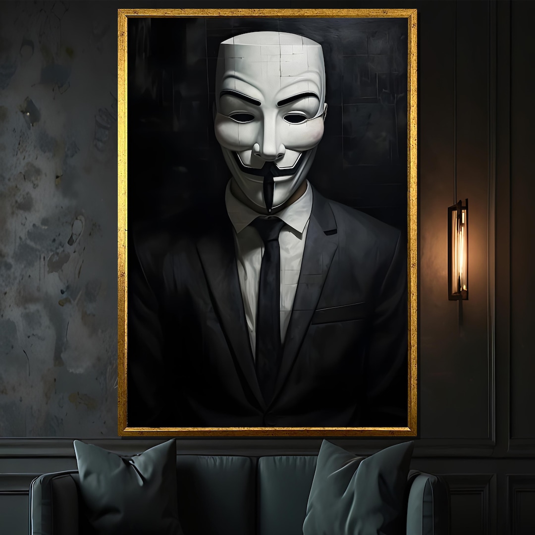 Anonymous Mask Canvas Painting - Dark Aesthetic Art, Mysterious ...