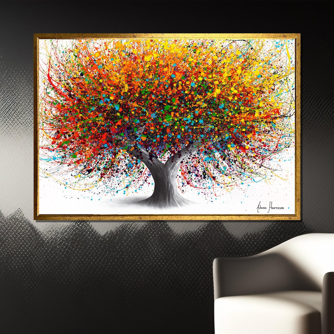 Colorful Abstract Tree Canvas Painting – Vibrant Nature Wall Art Gift ...