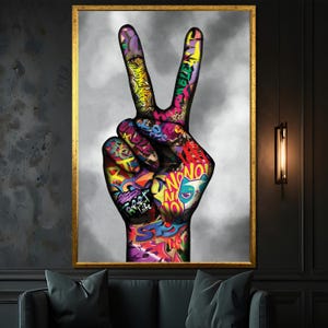 Graffiti Peace Sign Canvas Painting Gift - Bold and Colorful Street Art ...