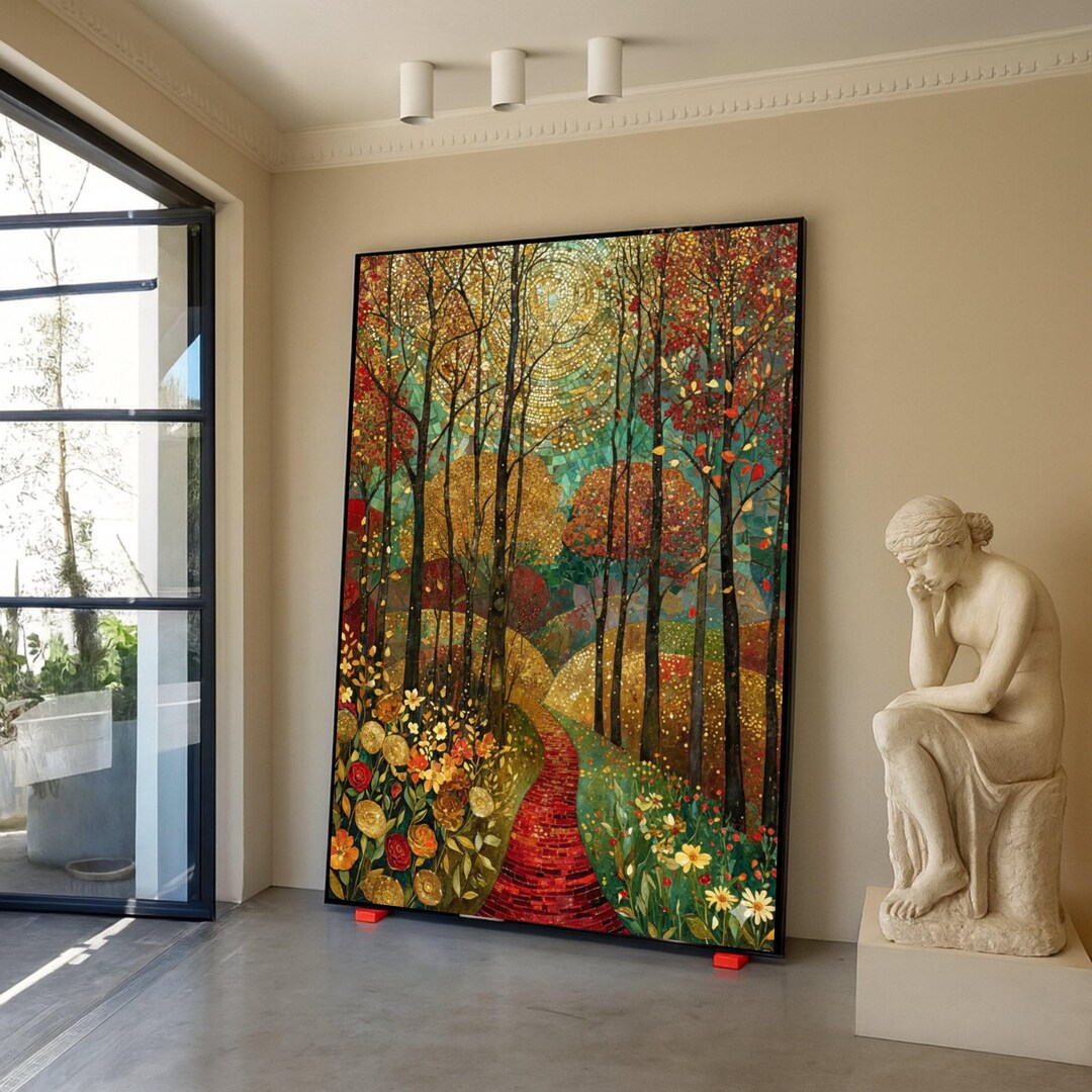 Autumn Forest Path Canvas, Gustav Klimt Wall Art, Golden Tree Landscape ...